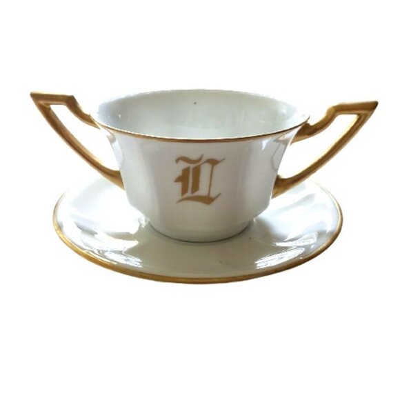 Limoges | Dining | Antique Limoges Soup Cup And Saucer Monogram L ...